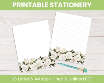 Printable Stationery: Roses | Lined & Unlined, Floral Letter-writing ...