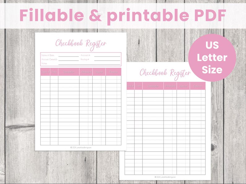 Checkbook Register Printable: Checkbook Ledger, Checkbook Log ...