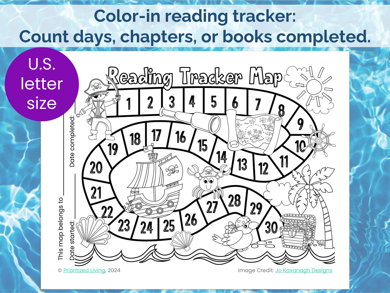 Pirate Theme Reading Tracker Map Printable: Kids Reading Log & Reward ...