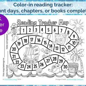 Pirate Theme Reading Tracker Map Printable: Kids Reading Log & Reward ...