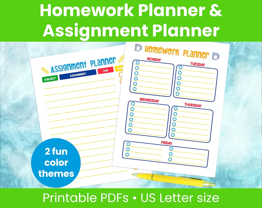 Homework Planner Printable: Colorful Student Assignment Tracker in 2 ...