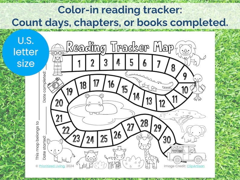 Reading Tracker Map Printable: Safari Theme | Kids Reading Book Log ...