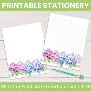 Printable Stationery: Hydrangea | Lined & Unlined, Floral Letter ...