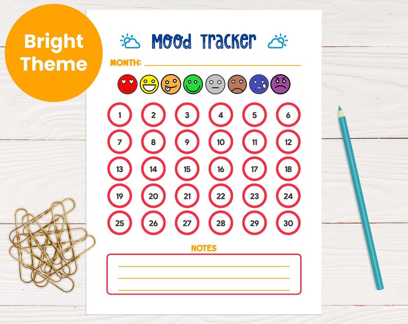 30-day Mood Tracker Printable: Feelings Chart in 2 Colorful Themes ...