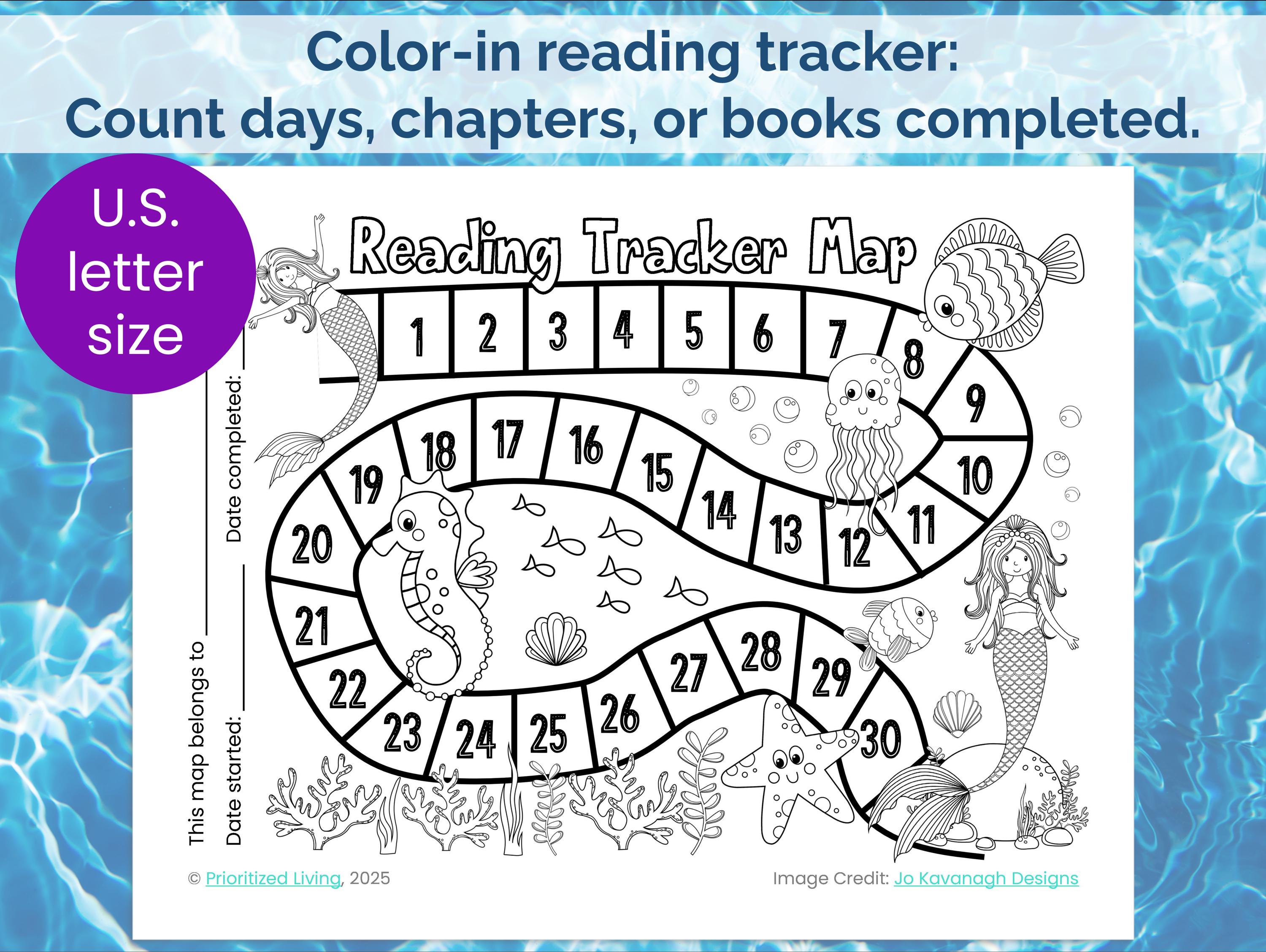 Reading Tracker Map Printable: Mermaid Theme | Kids Reading Book Log ...