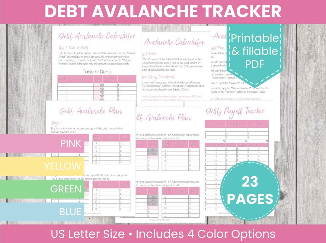 Debt Avalanche Tracker Printable: Calculator, Plan, and Debt Payoff ...