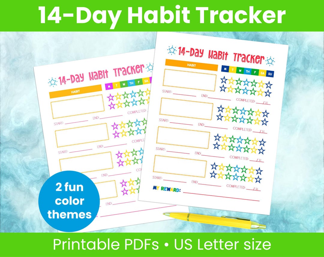 14-day Habit Tracker Printable: 2-week Habit Challenge in 2 Colorful ...