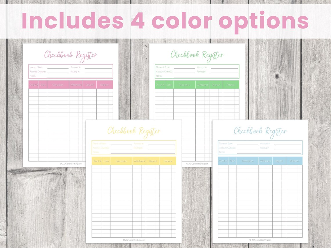 Checkbook Register Printable: Checkbook Ledger, Checkbook Log ...