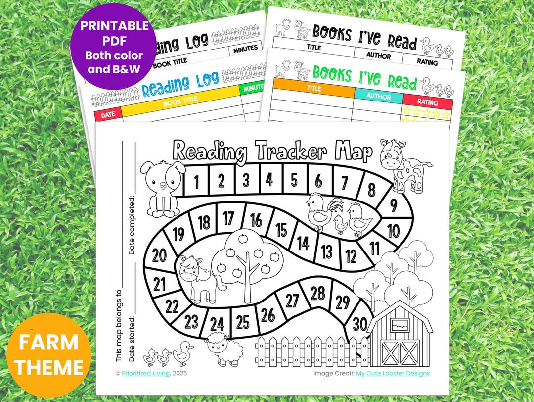 Farm Animals Theme Reading Tracker Map Printable: Kids Reading Log ...