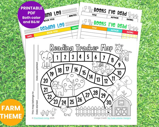 Farm Animals Theme Reading Tracker Map Printable: Kids Reading Log ...