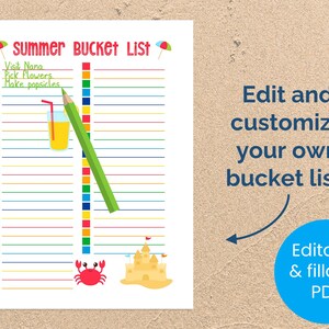 Kid's Summer Bucket List Printable: Activities for Kids and Custom ...