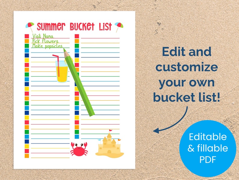 Kid's Summer Bucket List Printable: Activities for Kids and Custom ...