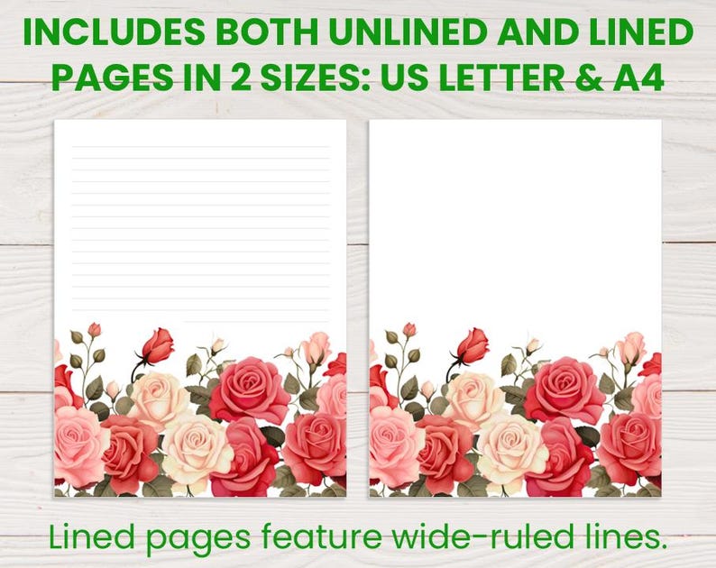 Printable Stationery: Roses | Lined & Unlined, Floral Letter-writing ...