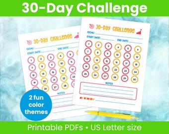 30-day Habit Challenge Printable: Monthly Habit Tracker in 2 Colorful ...
