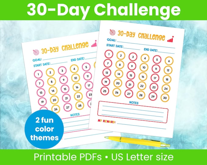 30-day Habit Challenge Printable: Monthly Habit Tracker in 2 Colorful ...