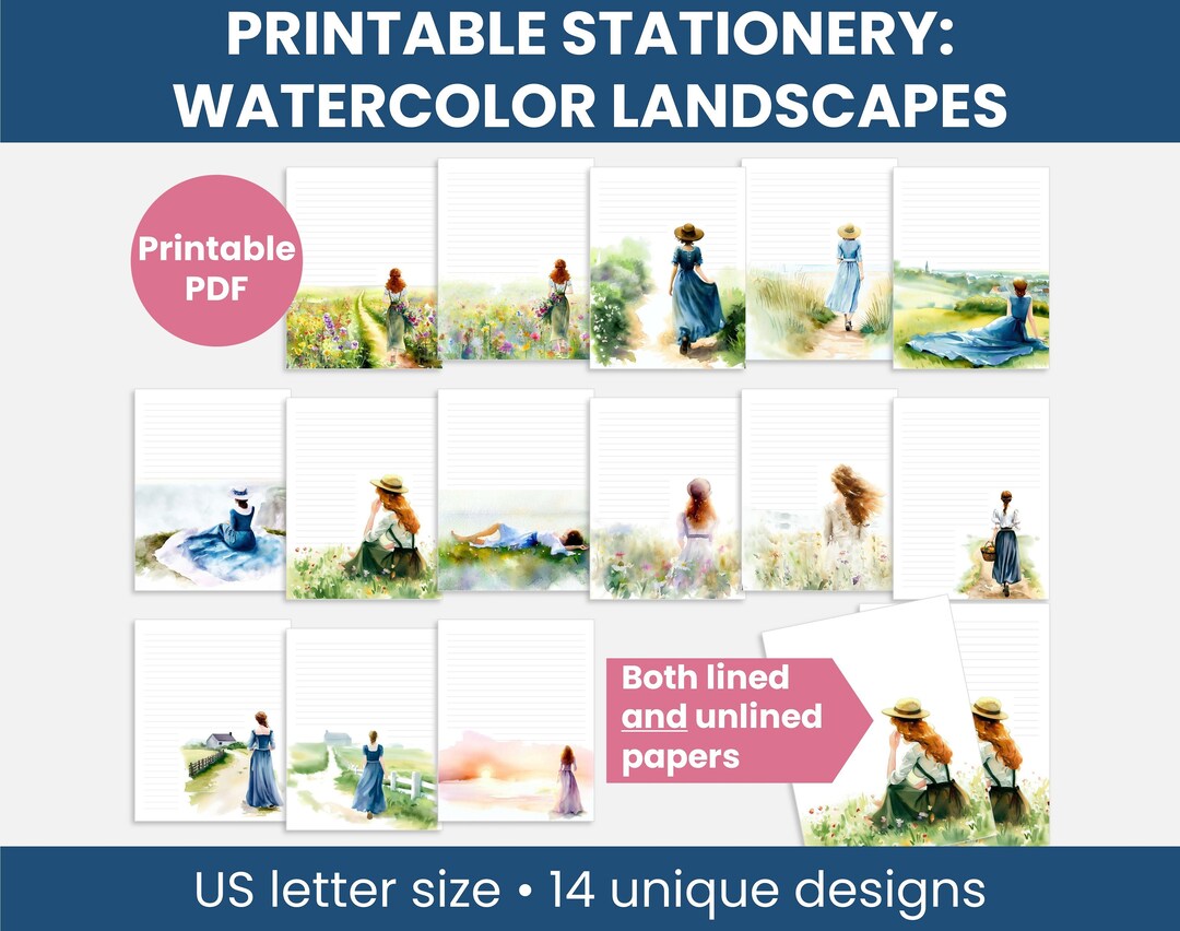 Printable Stationery Bundle: Landscapes Lined & Unlined, Letter-writing ...