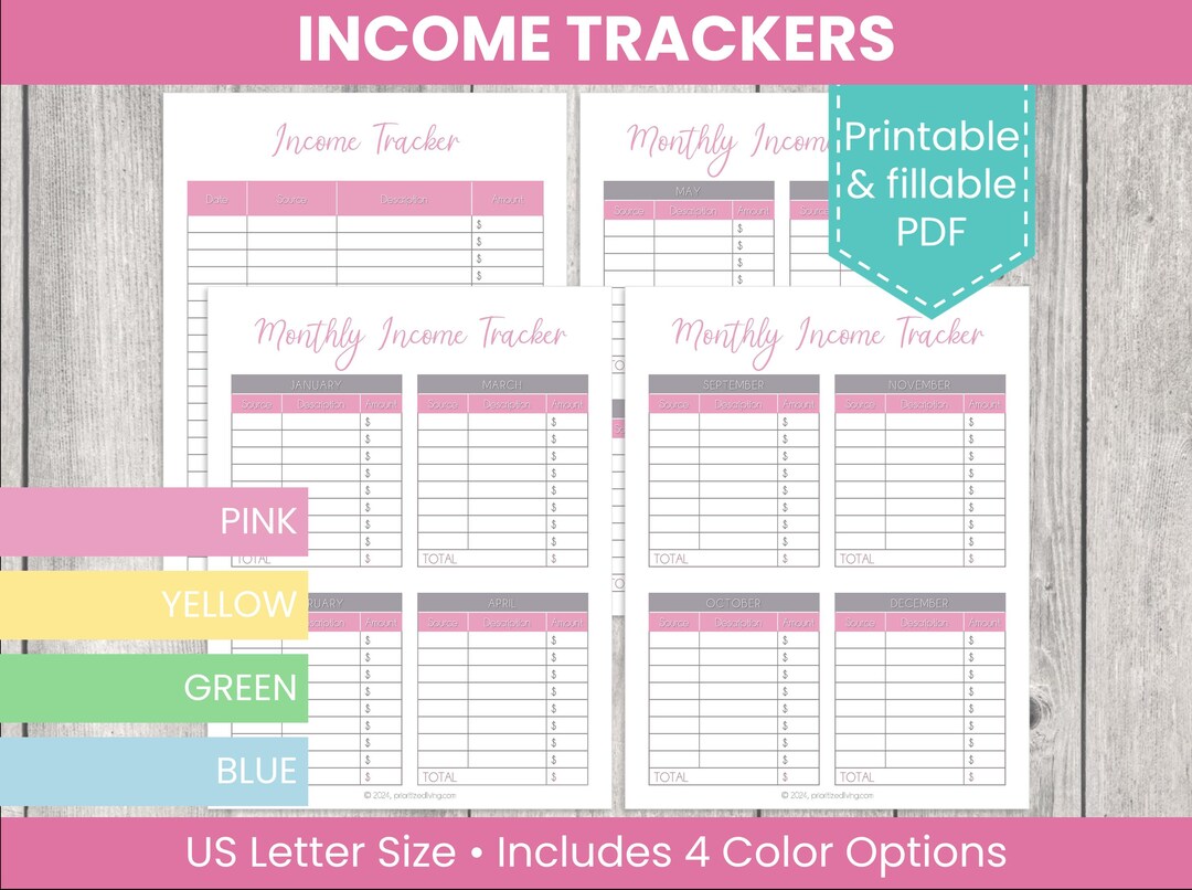 Income Trackers Printable: All-in-one & Monthly Income Tracker ...