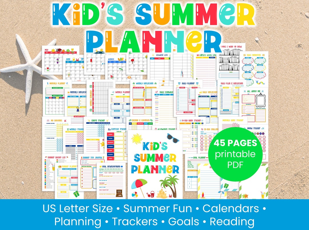 Summer Planner Bundle Printable: Kids, Activity List, Calendar, Habit ...