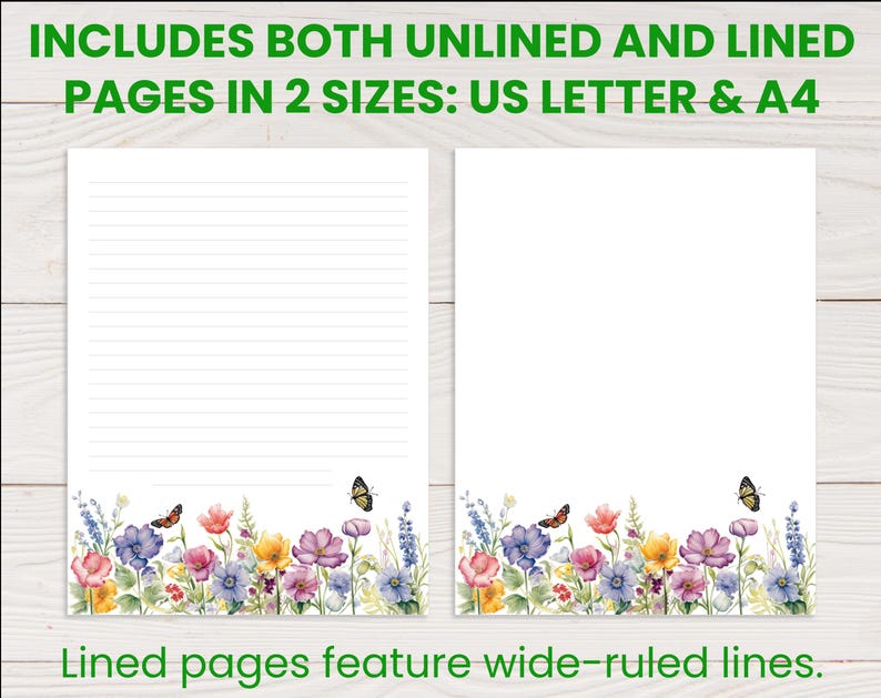 Printable Stationery: Wildflowers and Butterflies | Lined & Unlined ...