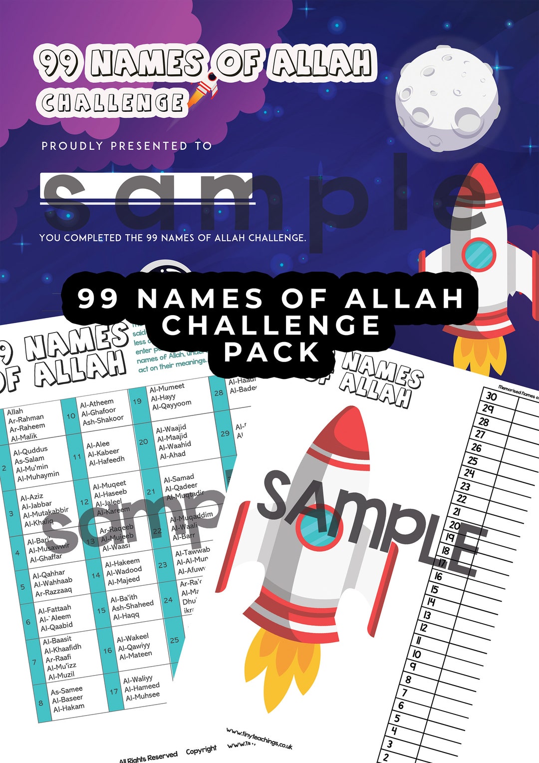 99 Names of Allah Challenge I Checklist, Names of Allah Calendar ...