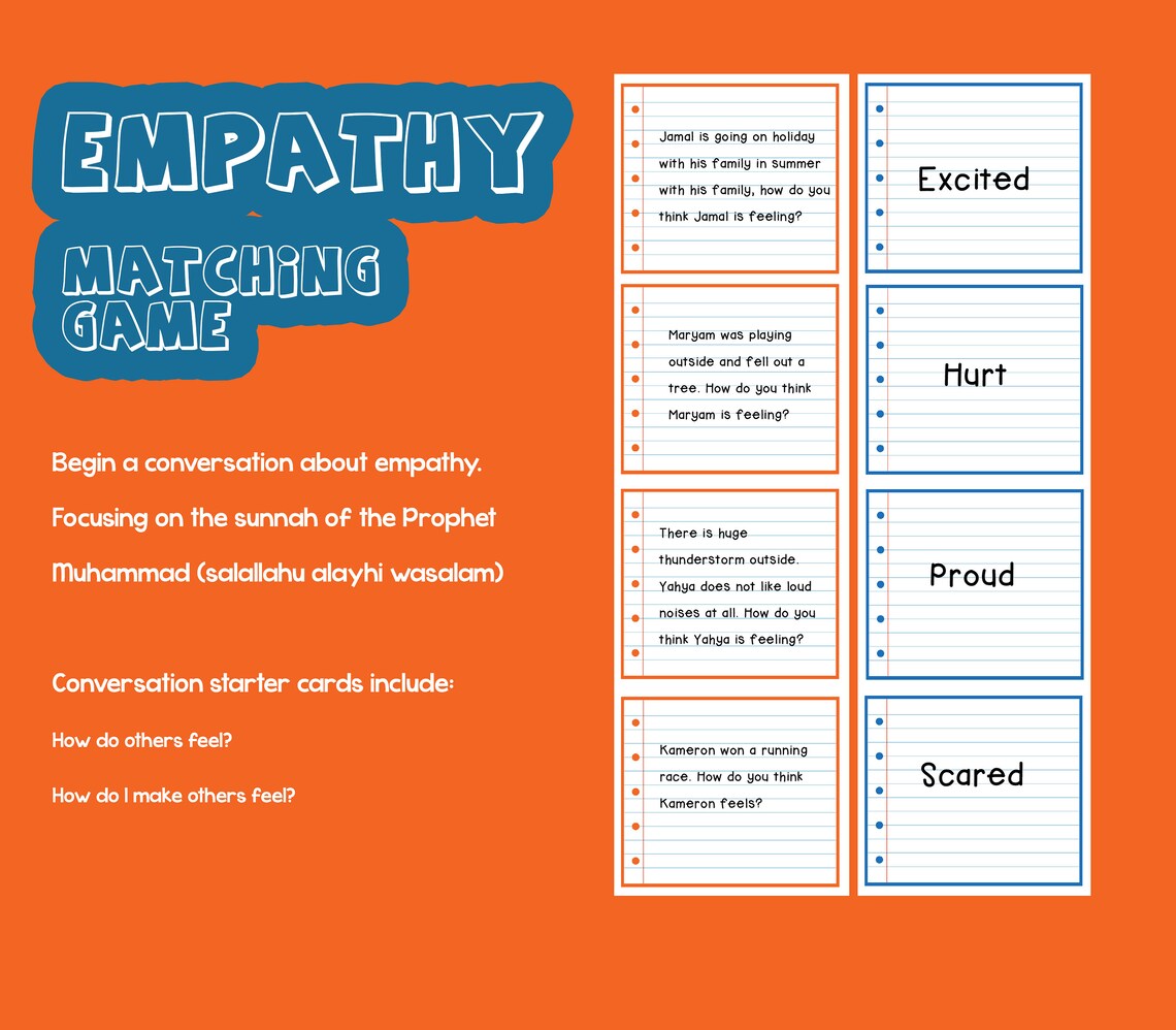 Empathy Matching Flash Cards Printable I Sunnah I Prophet - Etsy France