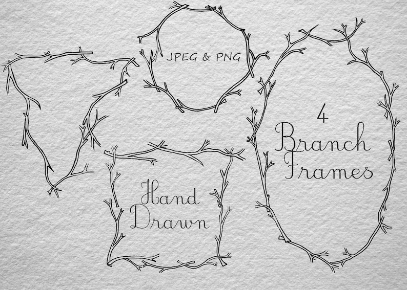 Branch and Stick Frames Clip Art Hand Drawn - Etsy