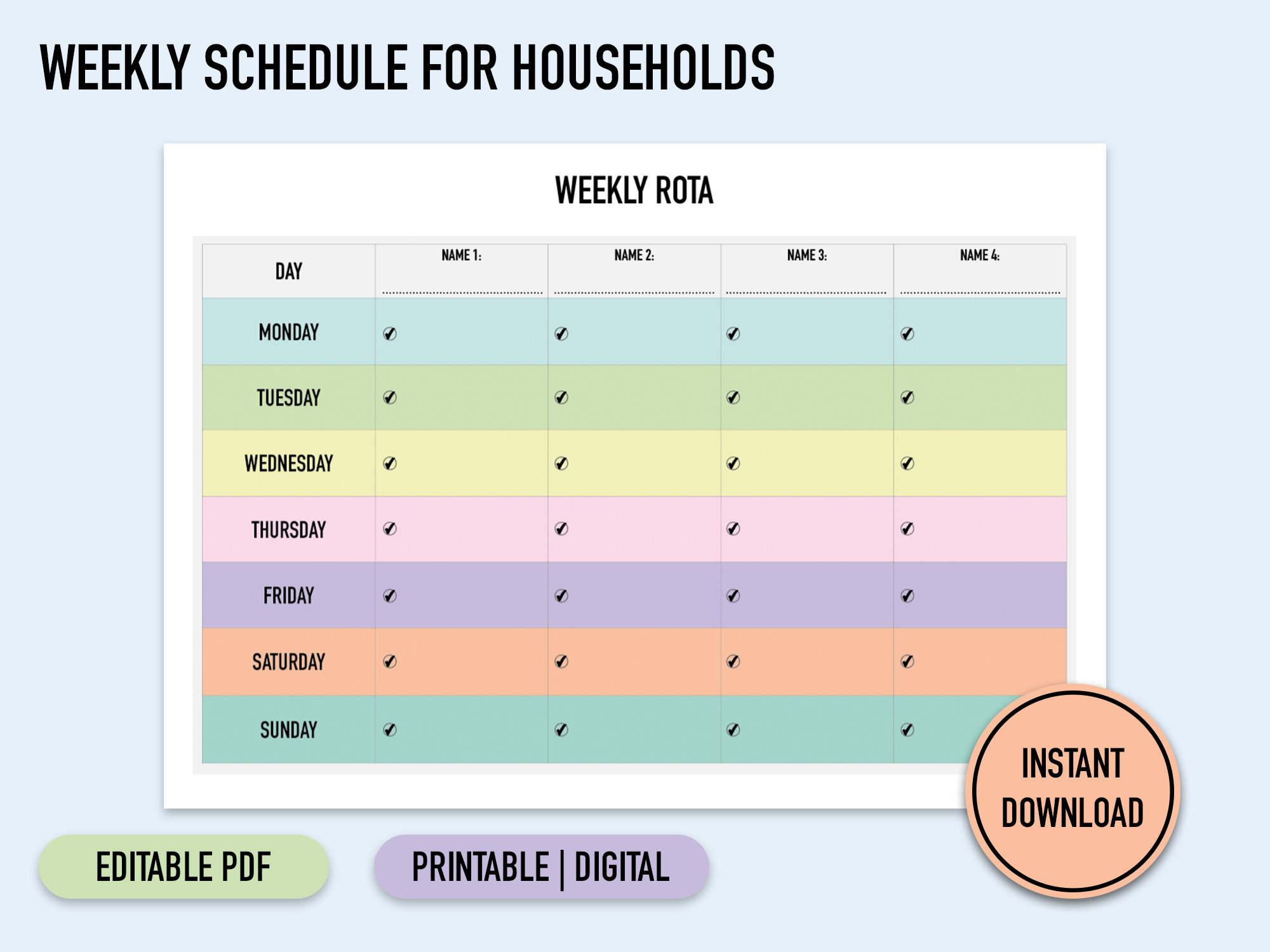 Editable Chores Schedule | Printable | Weekly, Rota Checklist ...