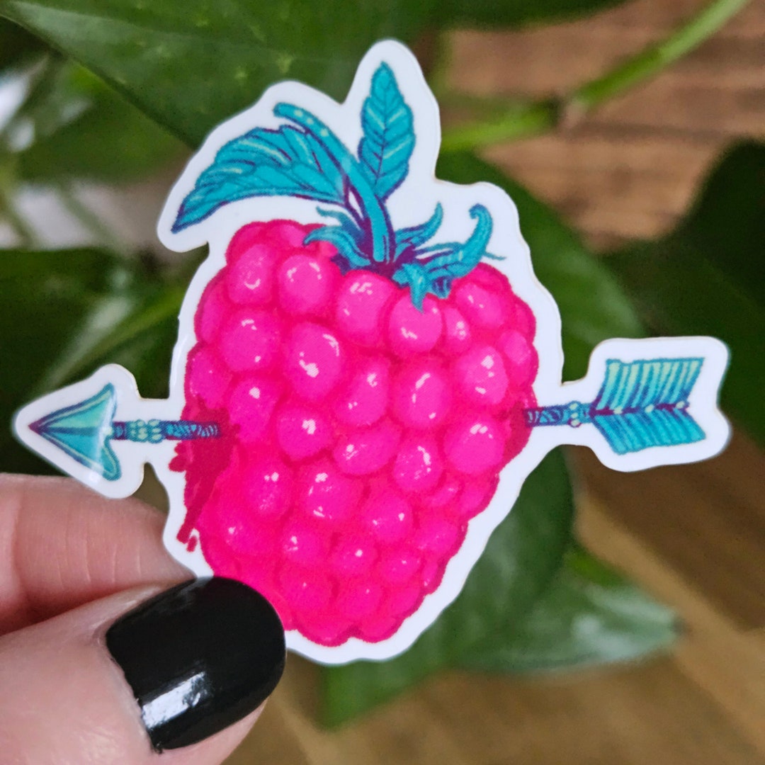 Raspberry Sticker - Bright Pink Raspberry With Arrow - Vinyl Sticker - Etsy