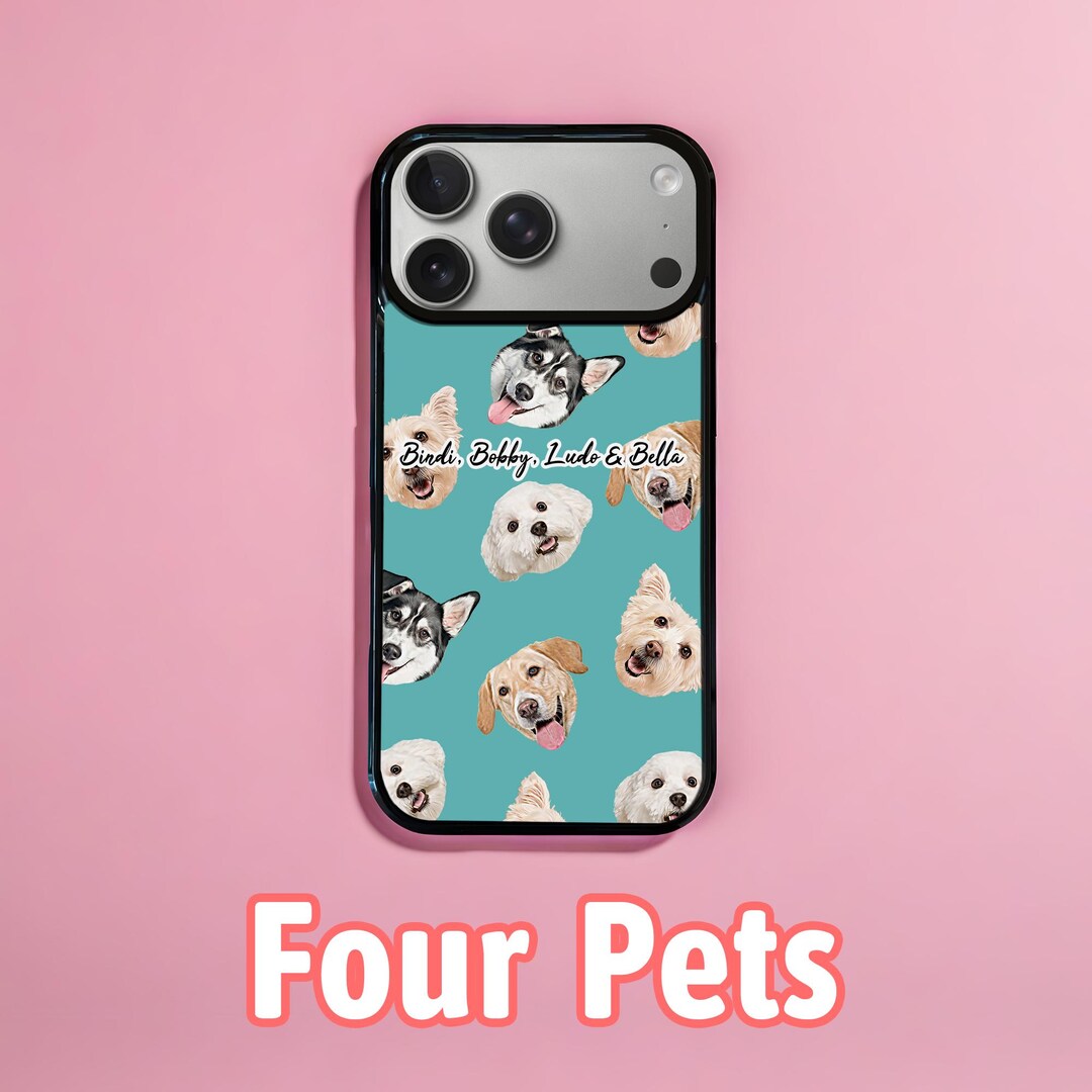 Custom 4 Dog Faces iPhone Case, Personalized Dog Phone Case, Birthday ...