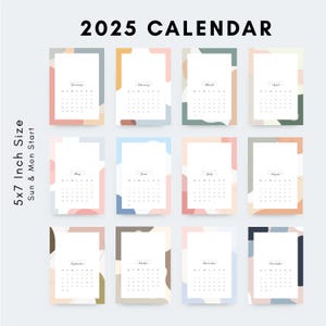 2025 Printable 5x7 Mini Calendar PDF, Mon Sun Monthly Start, Pastel ...