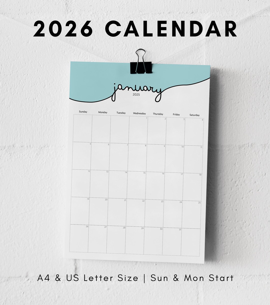 Colorful 2026 Printable Calendar A4 US Letter Size Monday Sunday Start ...