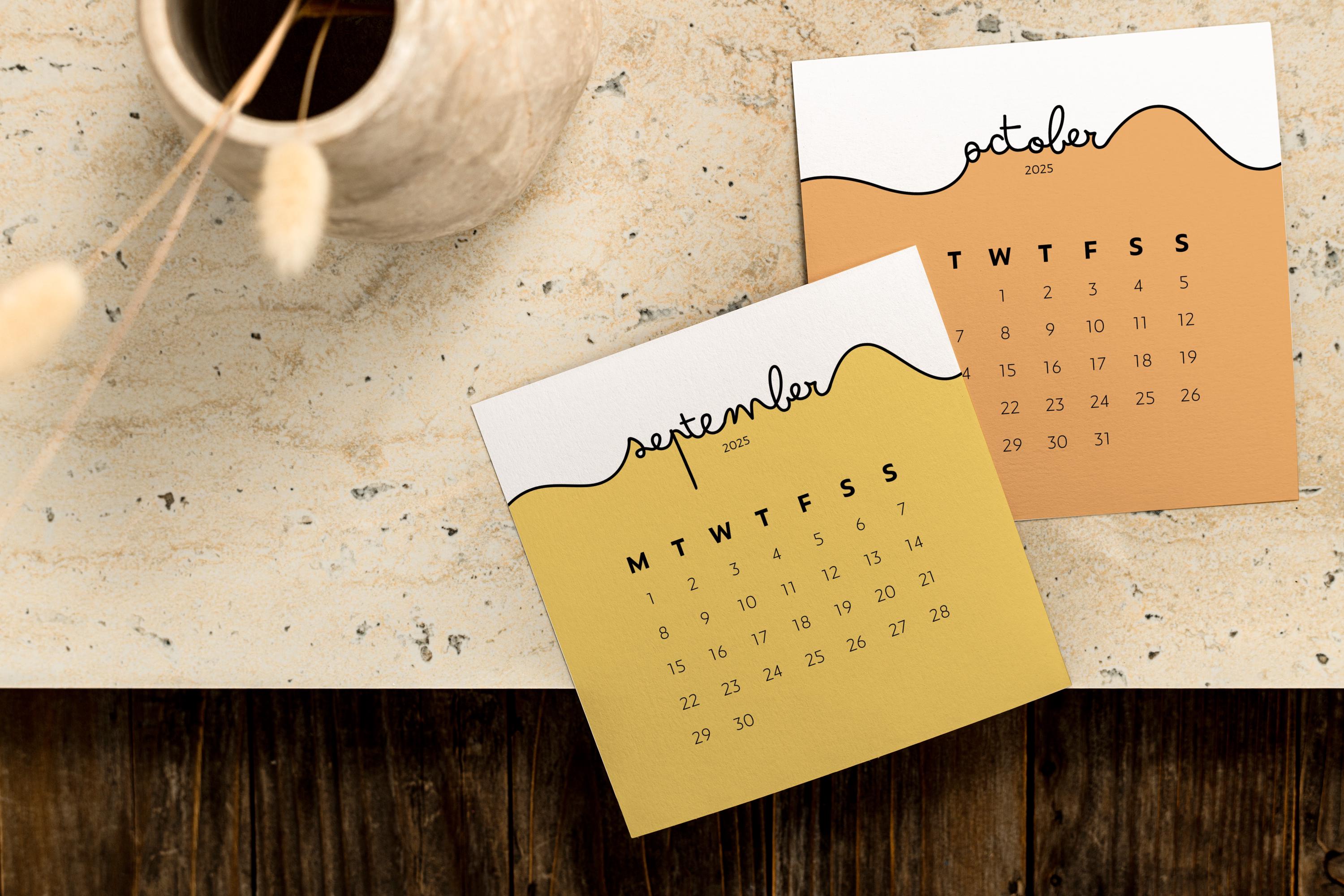 2025 Mini Calendar Cards, 4x4 | 3x3 | 2x2 Inch Printable Mini Calendar ...