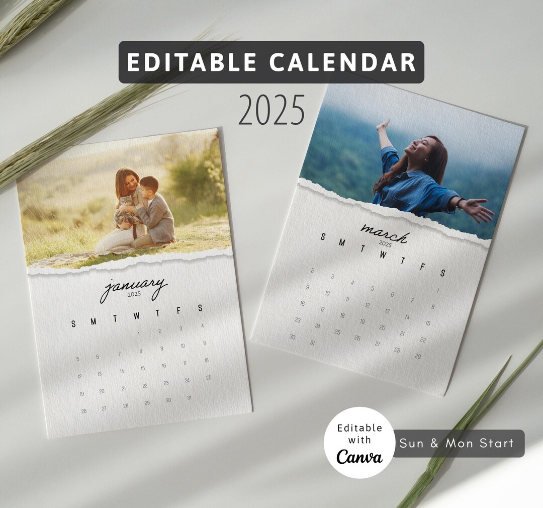 Editable Photo Calendar Template, 2025 5x7 Inch Desk Calendar, Custom ...