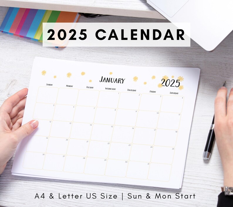 2025 Printable Calendar, A4 US Letter Size, Colorful Monthly Planner ...