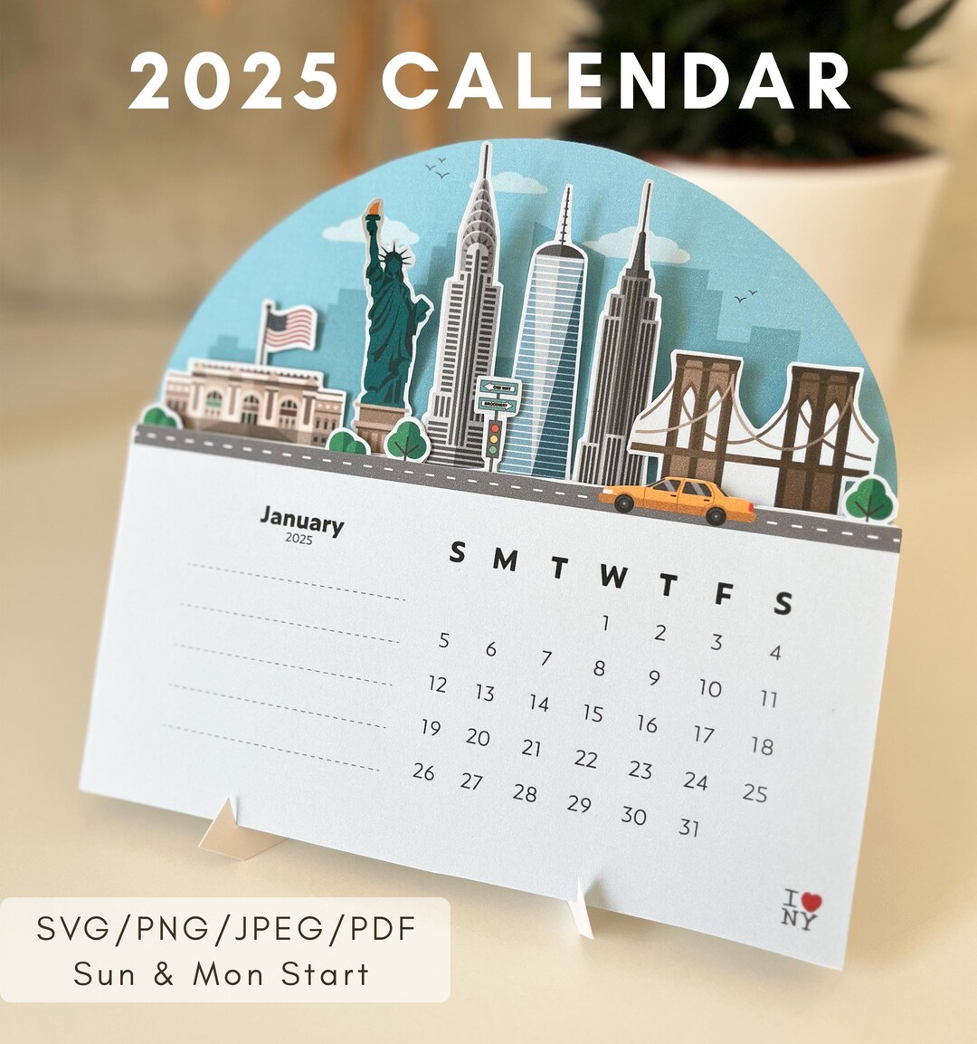 2025 Calendar SVG Printable Calendar Traveling Card PNG Newyork City ...