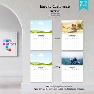 Editable Photo Calendar Template, 2025 5x7 Inch Desk Calendar, Custom ...