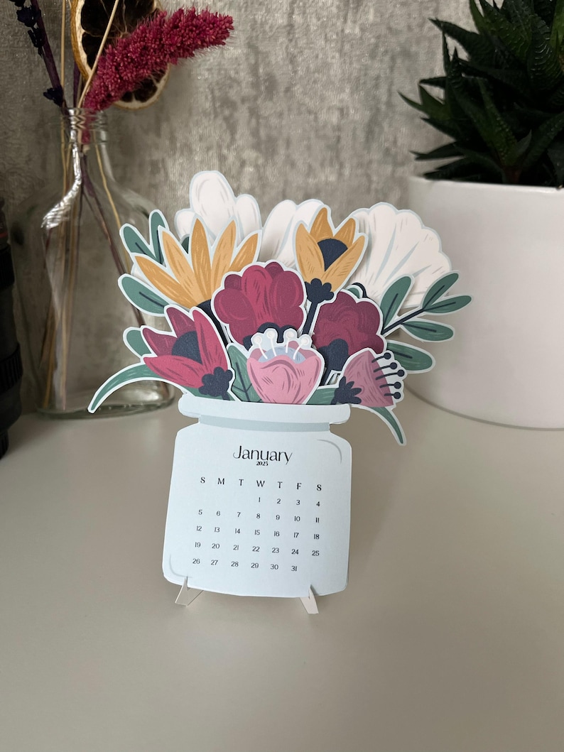 2026 Flower Desk Calendar PNG Floral Desktop Calendar Gift SVG for ...
