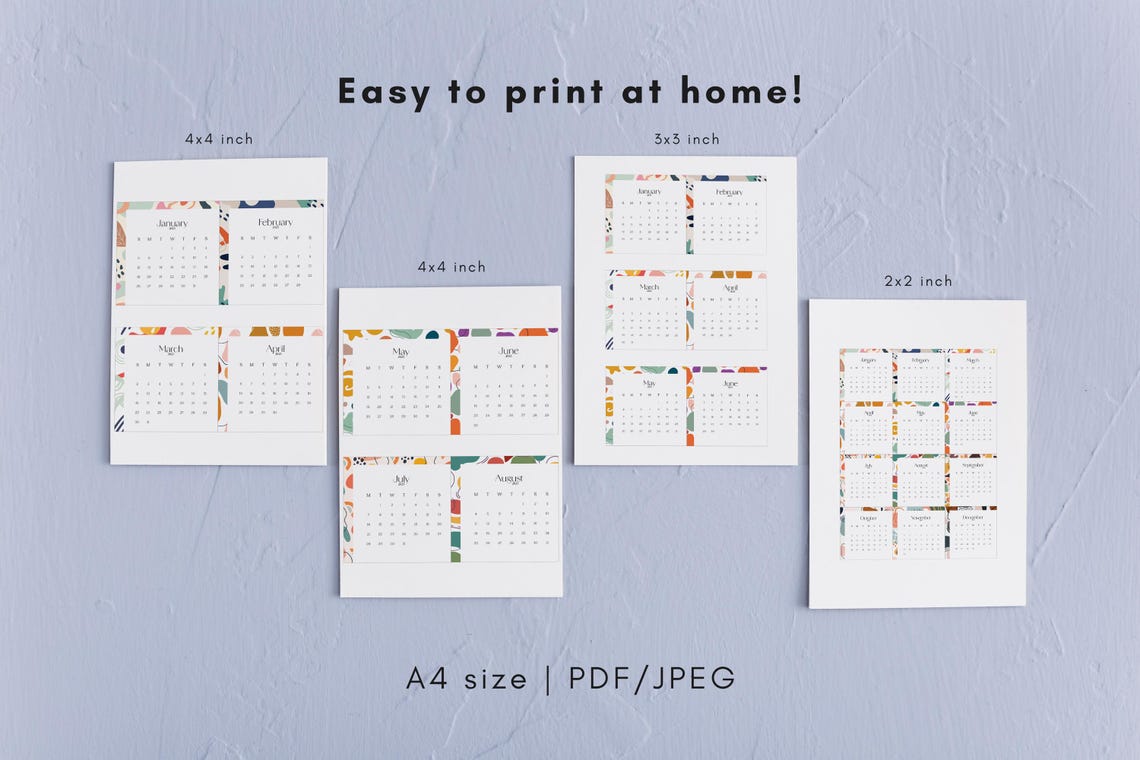 2026 Calendar Printable Mini Cards 4x4 | 3x3 | 2x2 Sunday & Monday ...