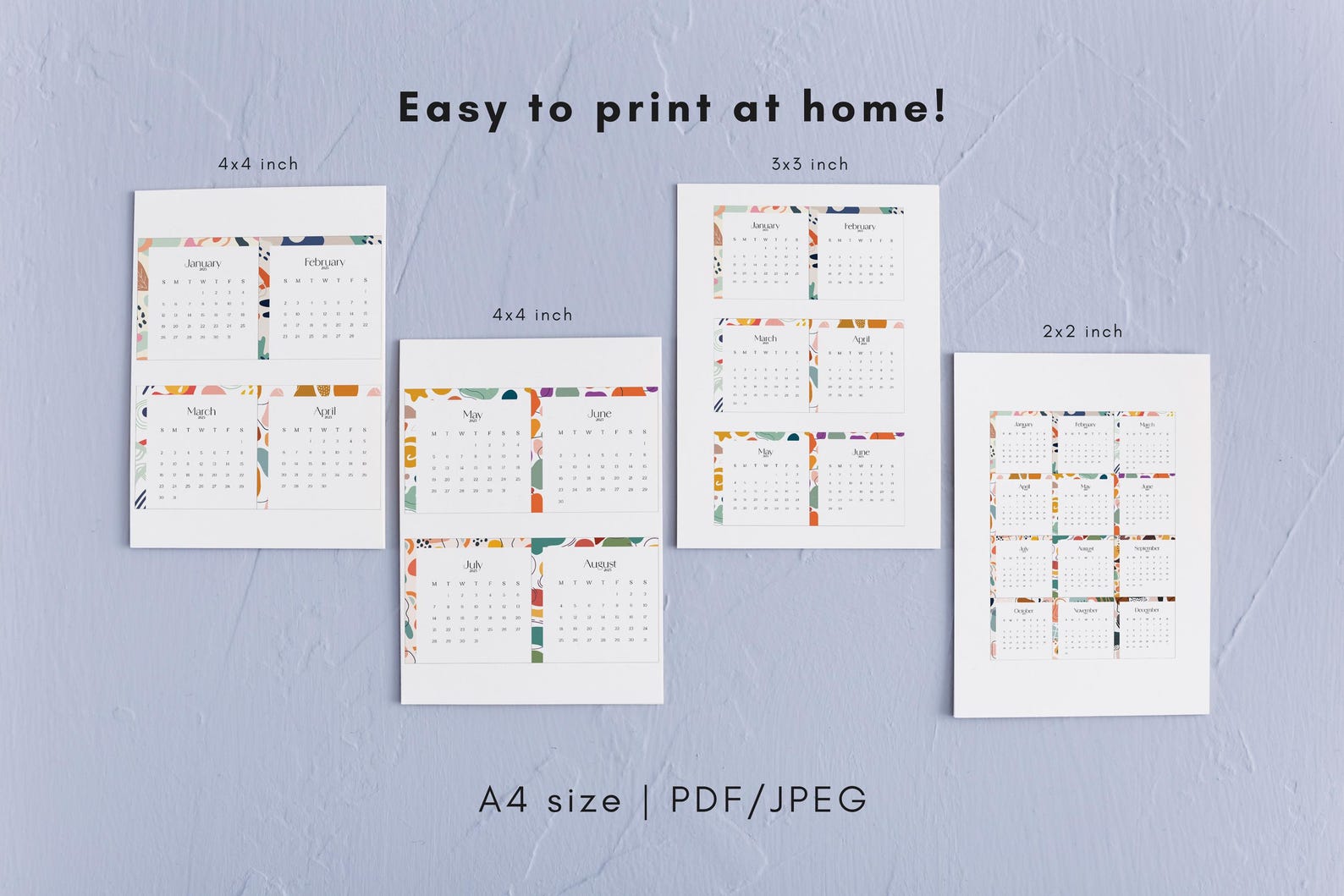 2026 Calendar Printable Mini Cards 4x4 | 3x3 | 2x2 Sunday & Monday ...