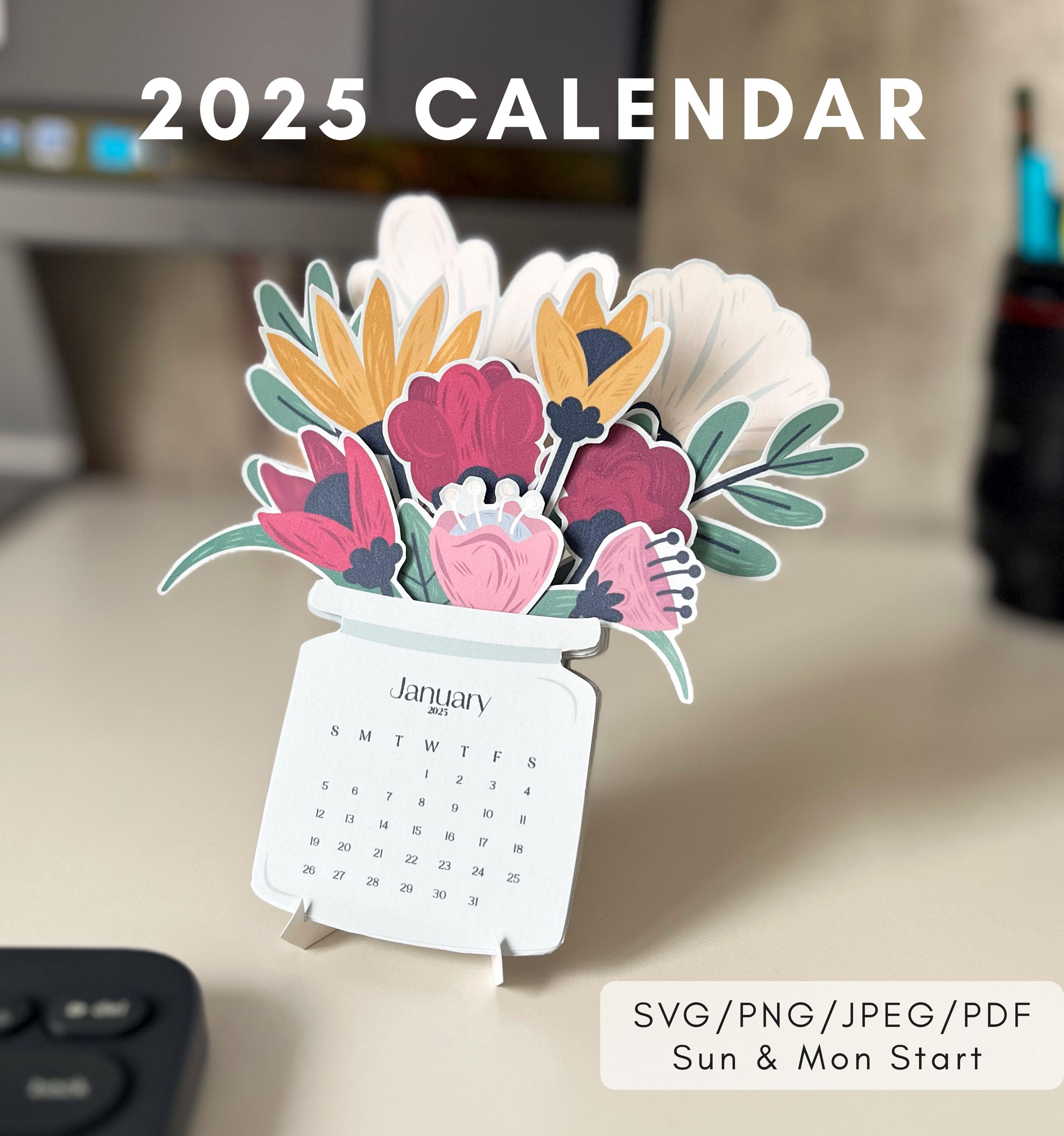 2025 Flower Desk Calendar PNG Floral Desktop Calendar Gift SVG for ...