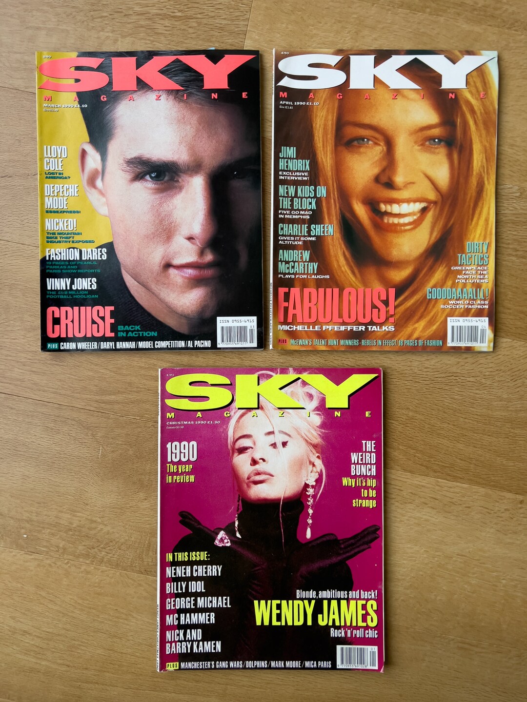 Sky Magazines 1990 Pack of 3 Tom Cruise, Billy Idol, Hendrix, Michelle ...
