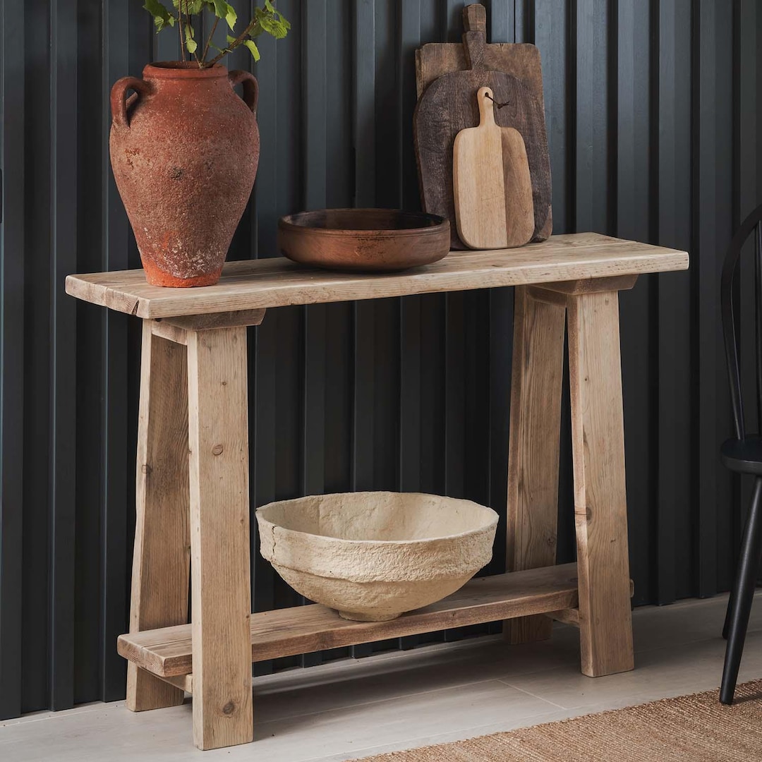 Reclaimed Wood Console Table: Rustic Barn Console With Storage Shelf - Etsy