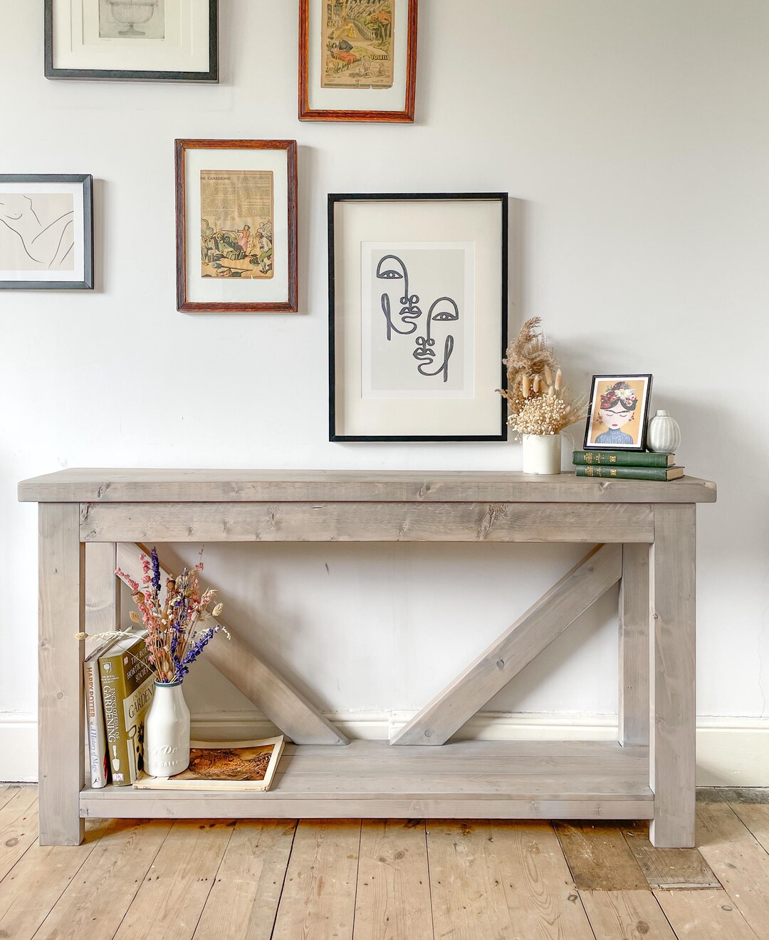 Rustic Solid Wood Console Table With 'V' Back Design and Storage Shelf ...
