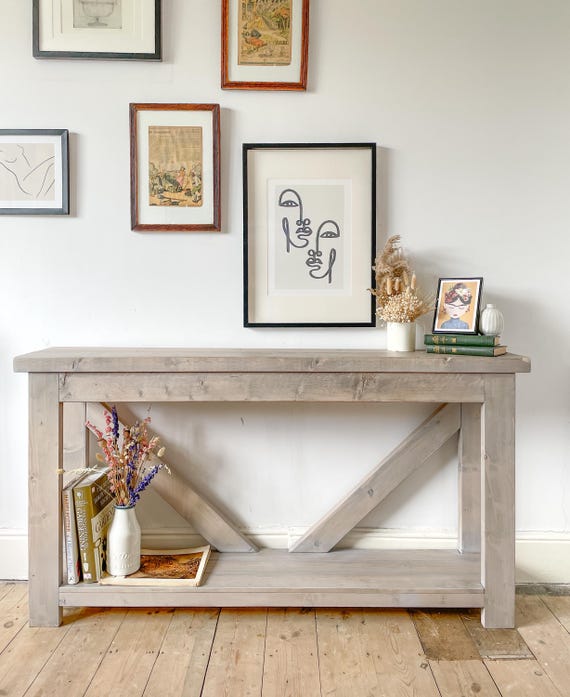 Rustic Solid Wood Console Table With V Back Design and Storage Shelf the V back Console Table Etsy UK