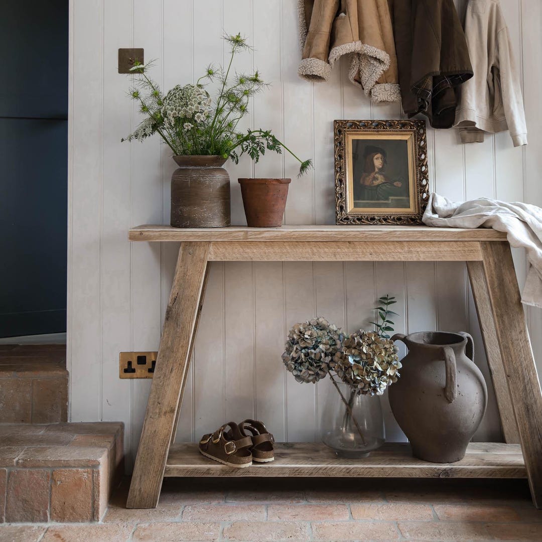 Narrow Reclaimed Rustic Hall Table With Storage Shelf - the Slope ...