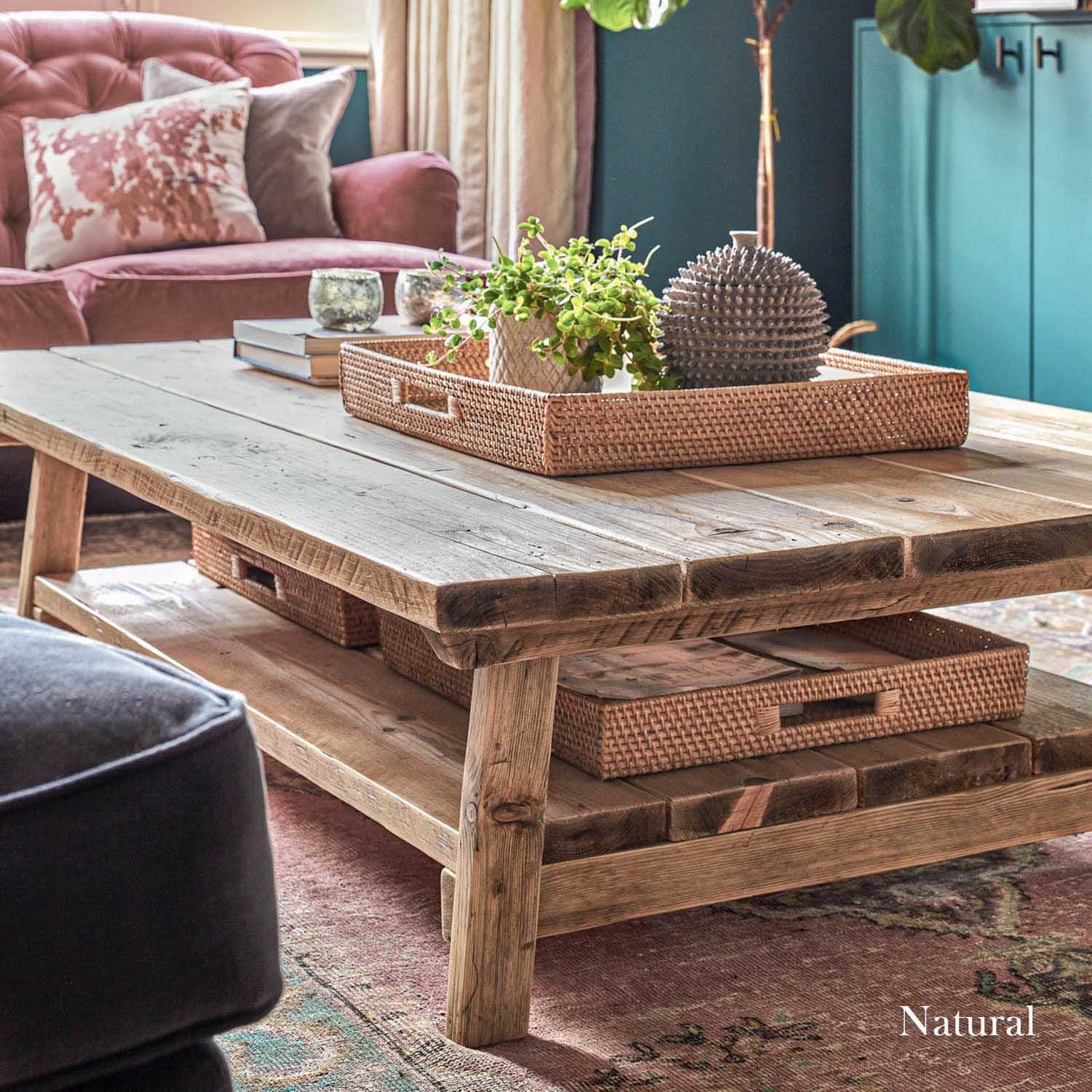 Reclaimed Wood Rustic Coffee Table With Shelf the Splay Coffee Table Etsy