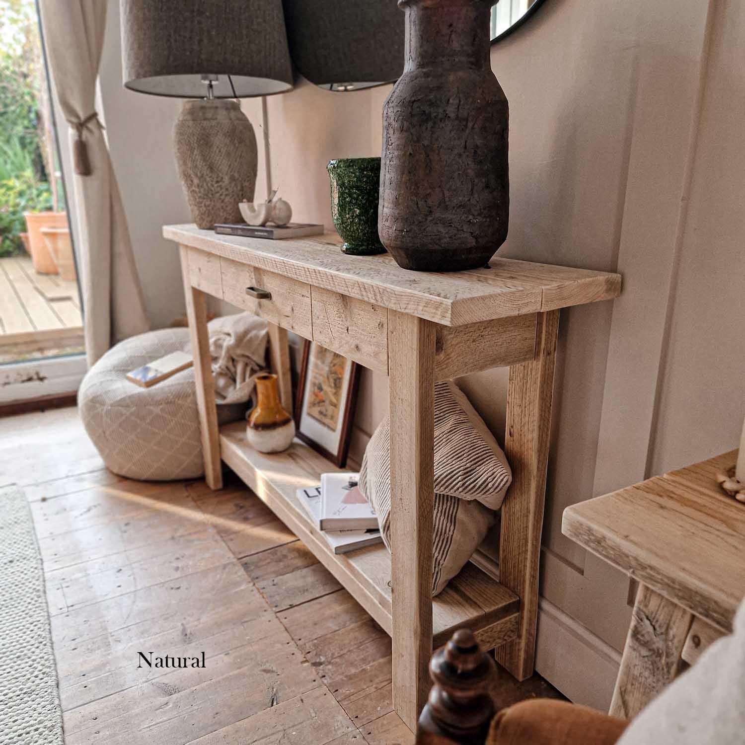 Reclaimed Wood Farmhouse Console Table With Drawer and Storage Shelf the Shore Console Table Etsy