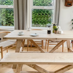 Solid Wood Bench Rustic Dining Bench Handcrafted Scandinavian Farmhouse ...