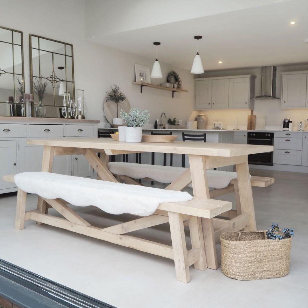 Solid Wood Bench Rustic Dining Bench Handcrafted Scandinavian Farmhouse ...