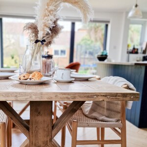 Light Oak Wooden Dining Table Rustic Solid Wood Farmhouse Table ...